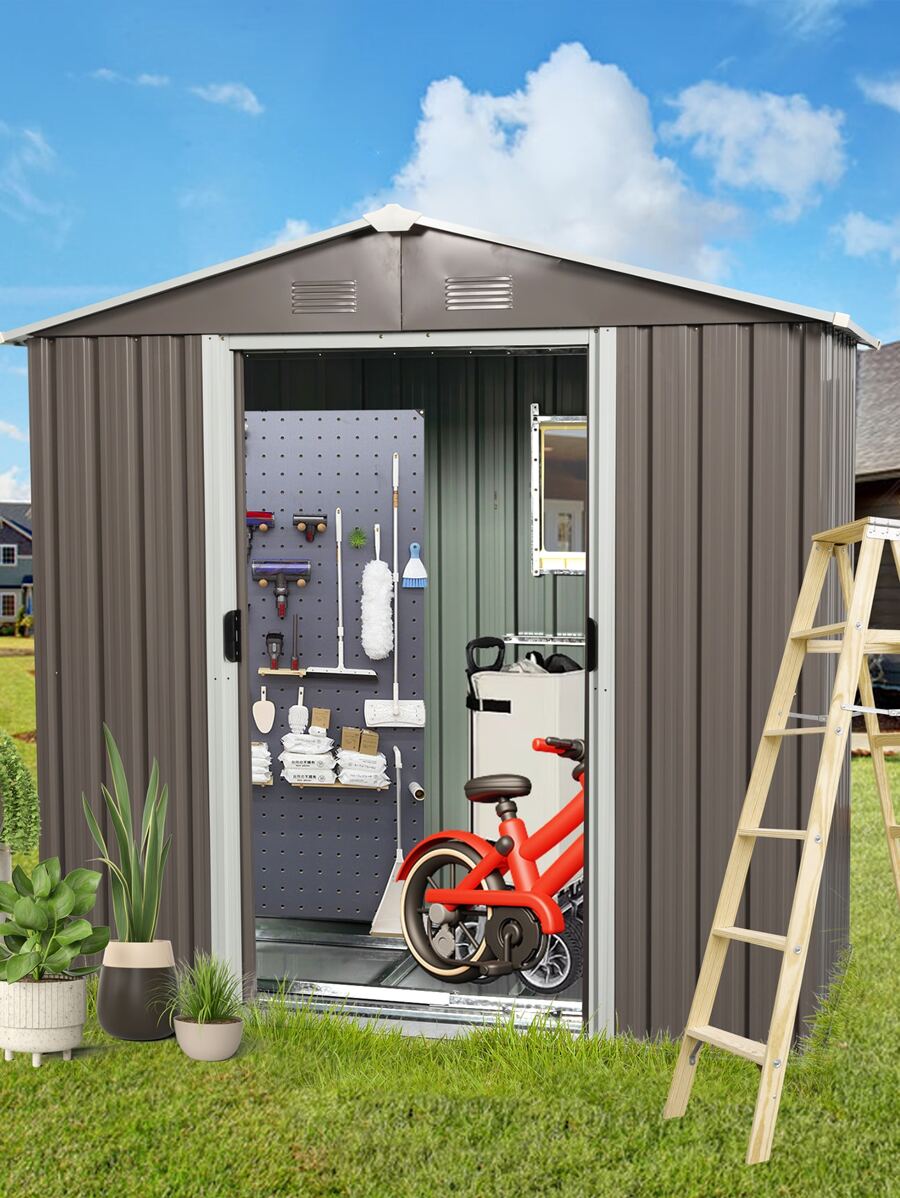8ft x 4ft Outdoor Metal Storage Shed, Waterproof Tool Storage Cabinet ...