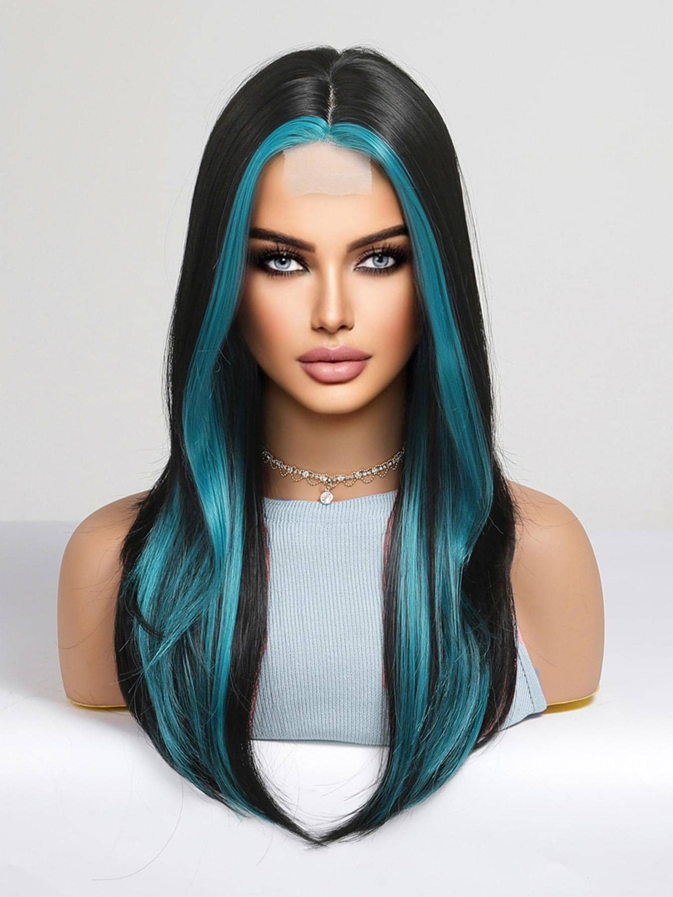 Two Tone Color long Wigs 22 Inch Synthetic Straight Hair Wigs With ...