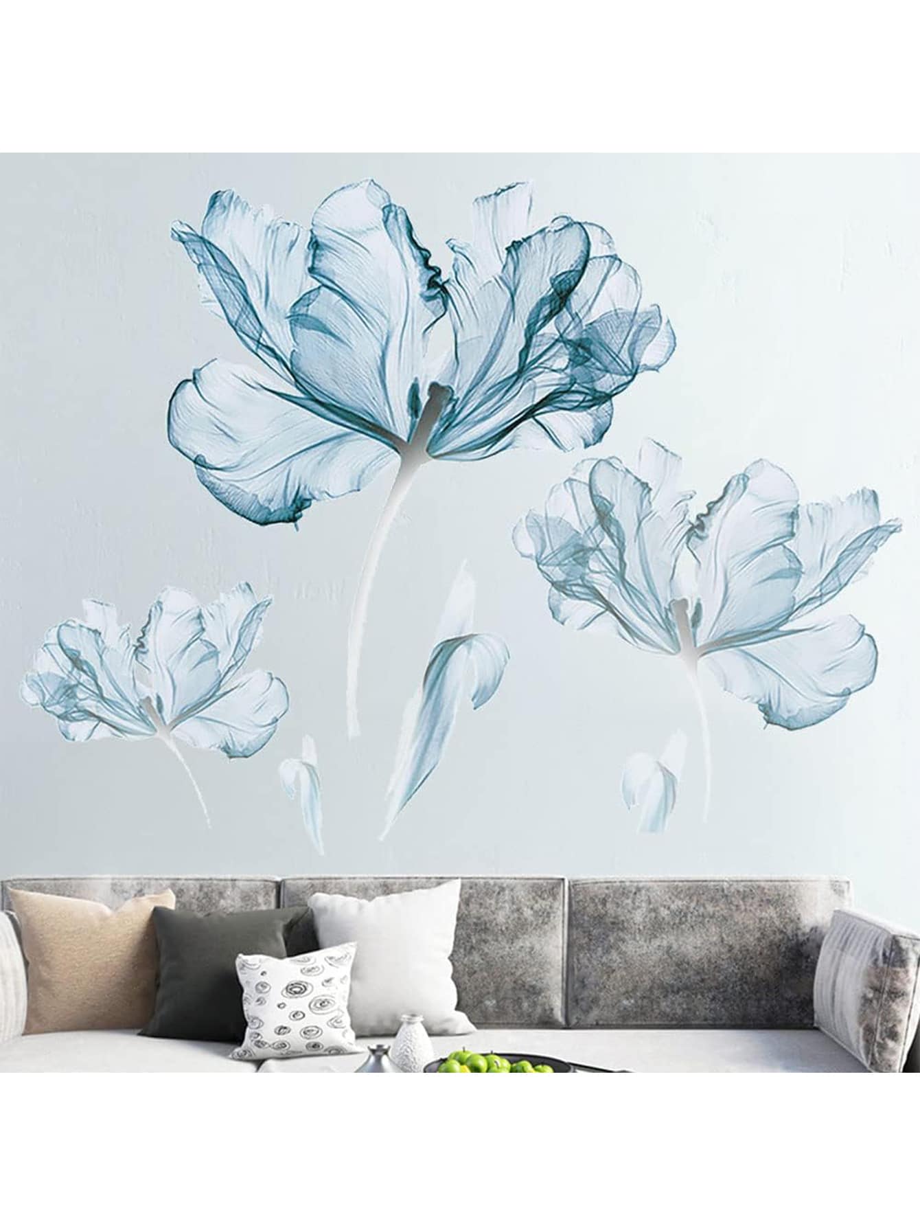 Light Blue Flower Wall Sticker Large Blue Floral Wall Decal Lotus ...