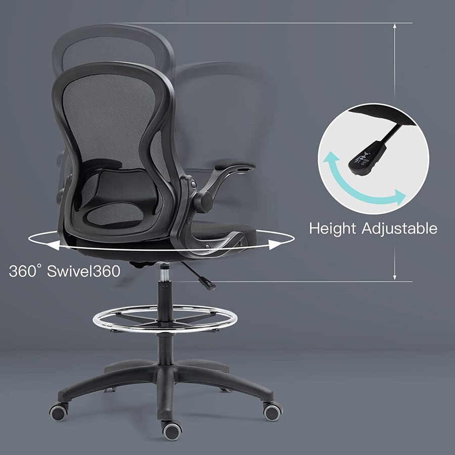 HOMEFUN Drafting Chair Office Desk Stool - Adjustable Tall Ergonomic ...