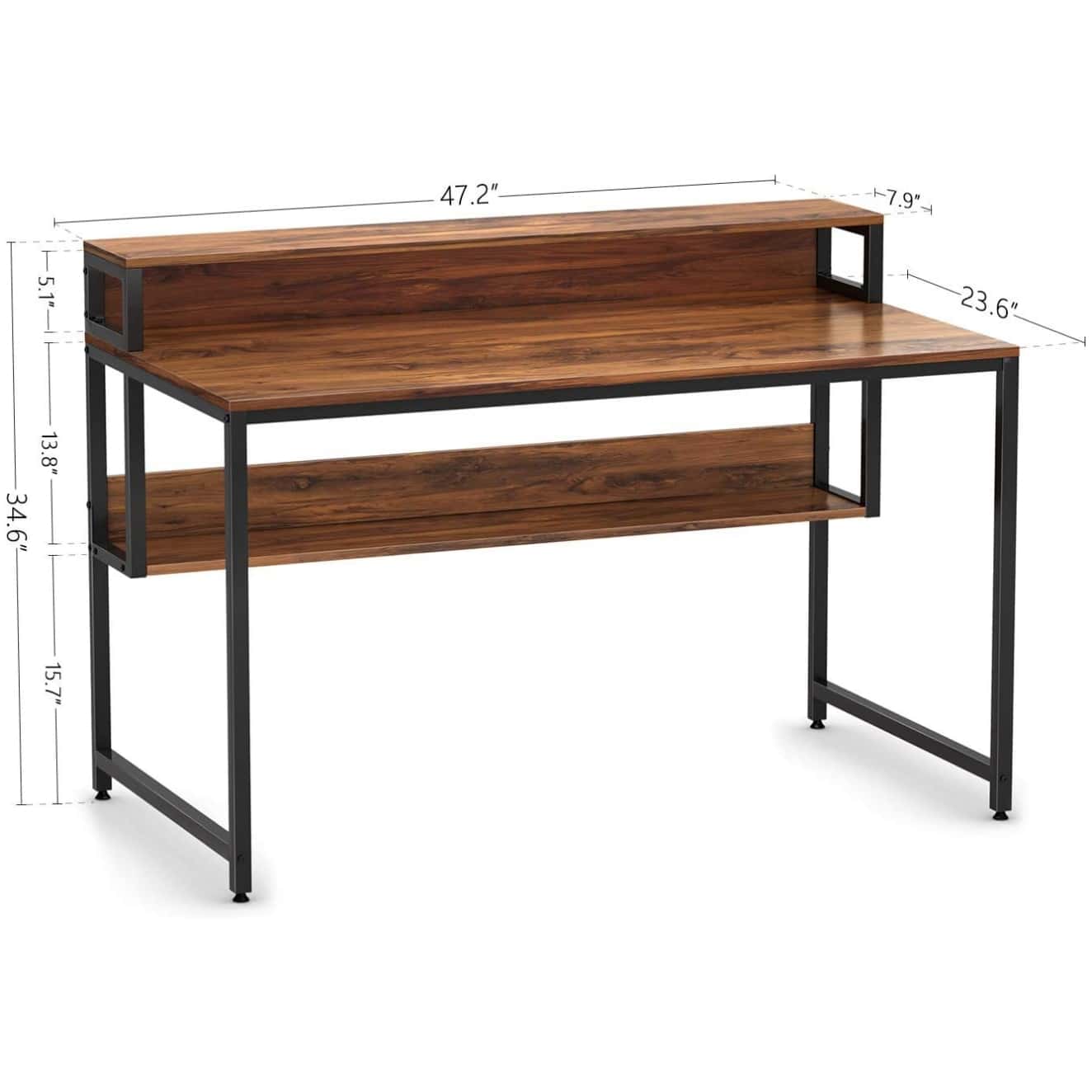 Computer Home Office Desk, 47" Small Desk Table with Storage Shelf and ...