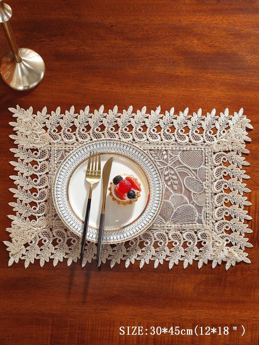 1pc Full Embroidered Khaki Table Runner, Table Mat, European Gauze ...