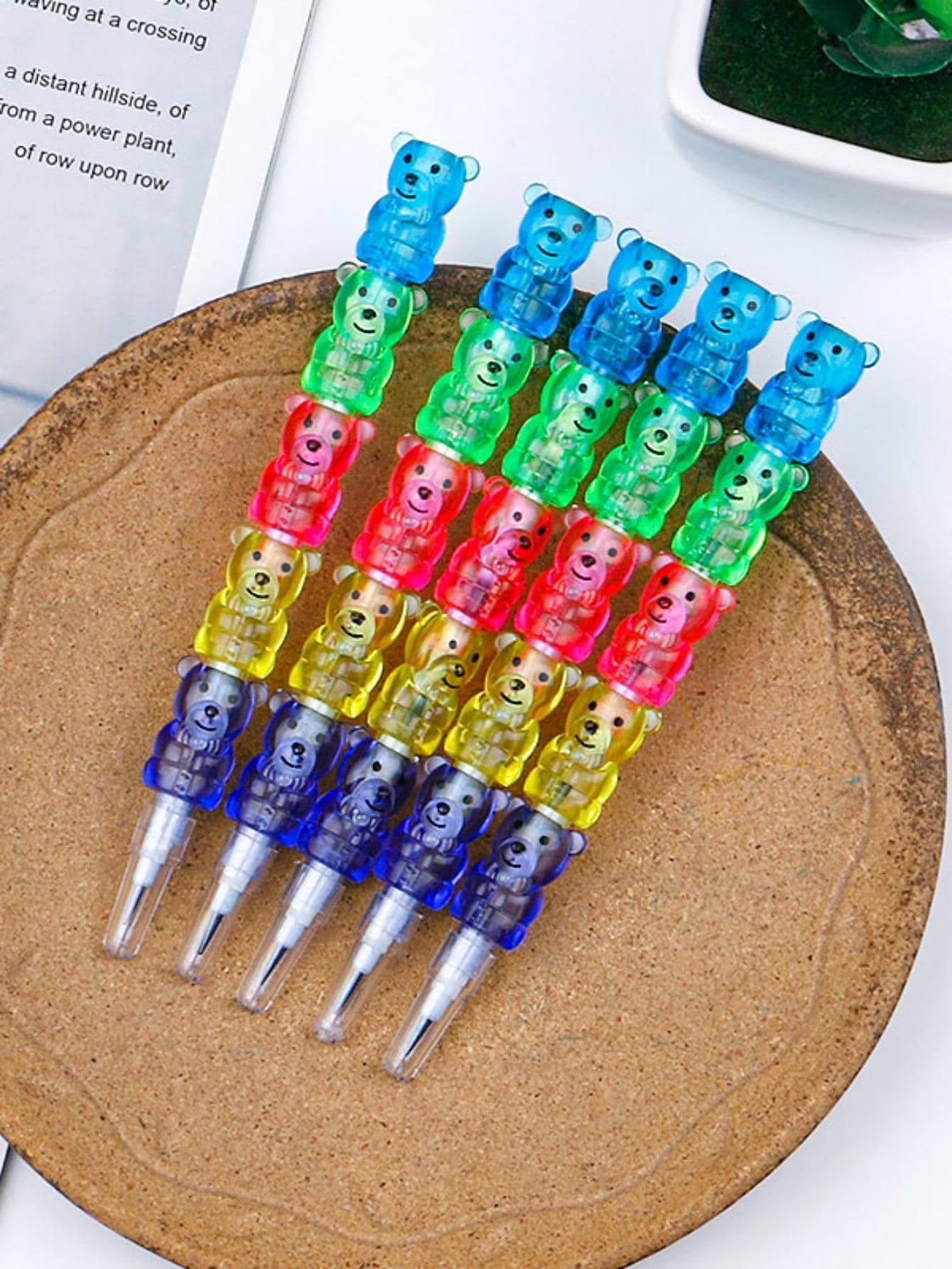 5 Pieces Stackable Pencils, Plastic Bear Pencils Stacking Point Pencils ...