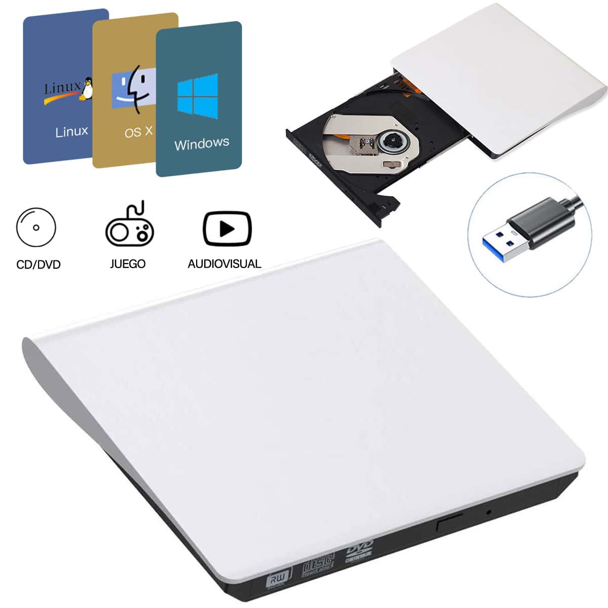USB Portable External DVD/CD Reader, USB 3.0 External CD/DVD Burner ...
