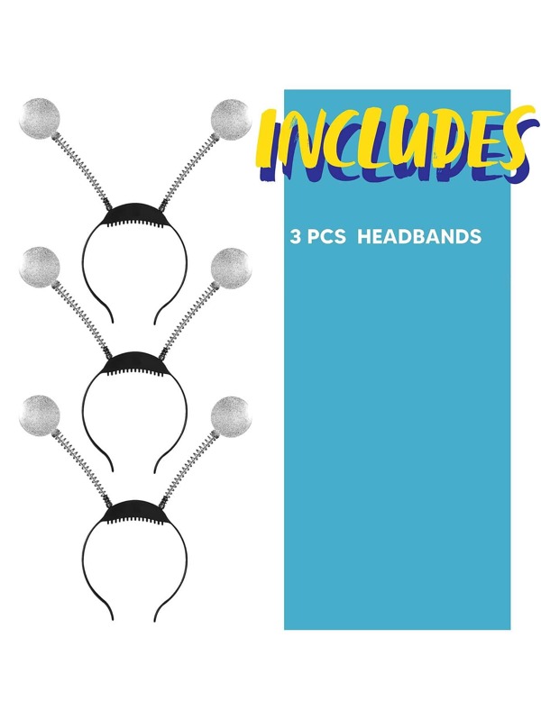 3 Pack LED Silver Martian Antenna Headband, Light UP Alien Headbands ...