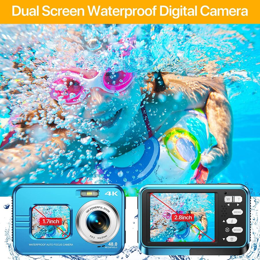 Underwater Cameras, 4K Waterproof Digital Camera 48 MP Autofocus ...