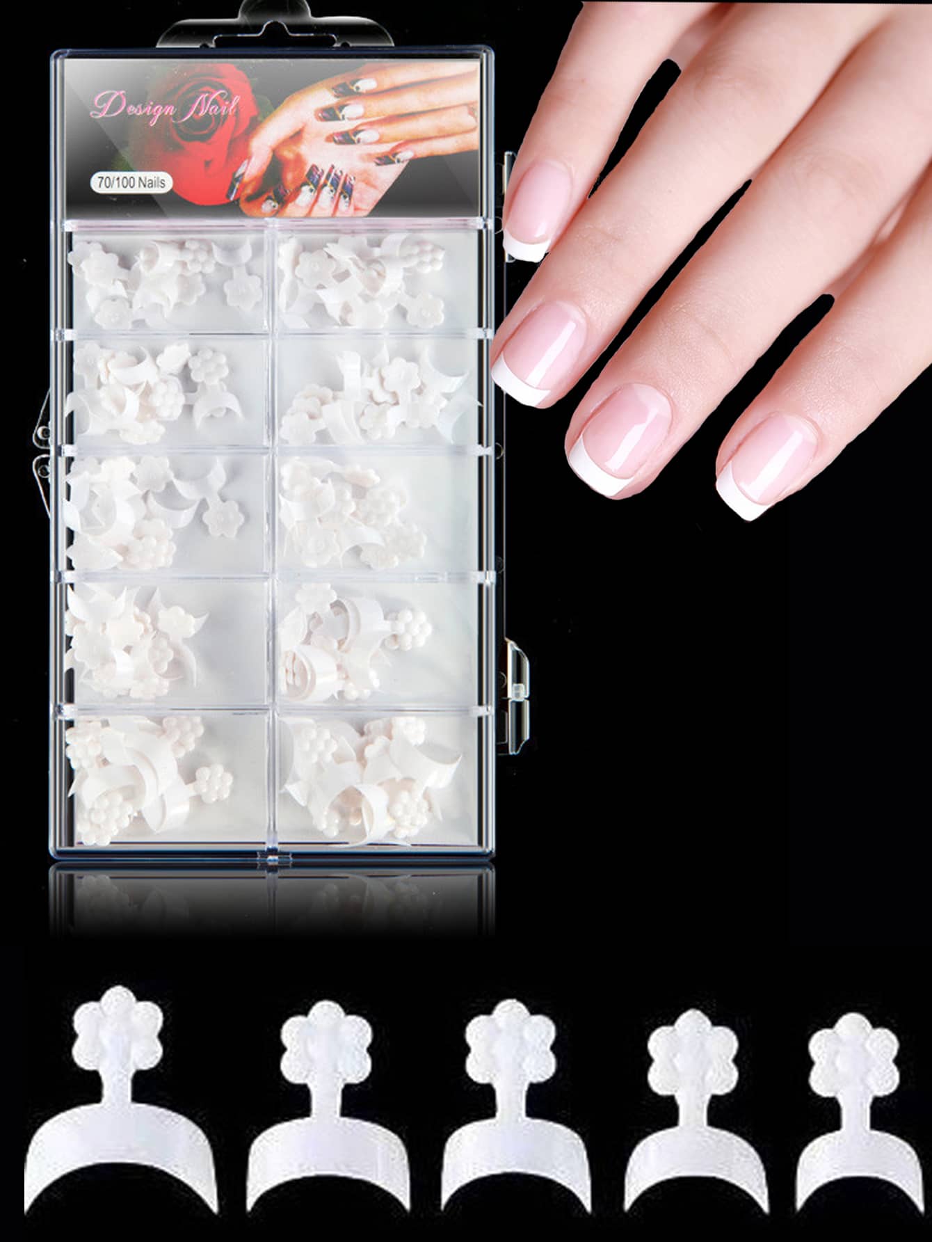 100Pcs Acrylic French Nail Tips Short Fake Nails White Half Cover ...