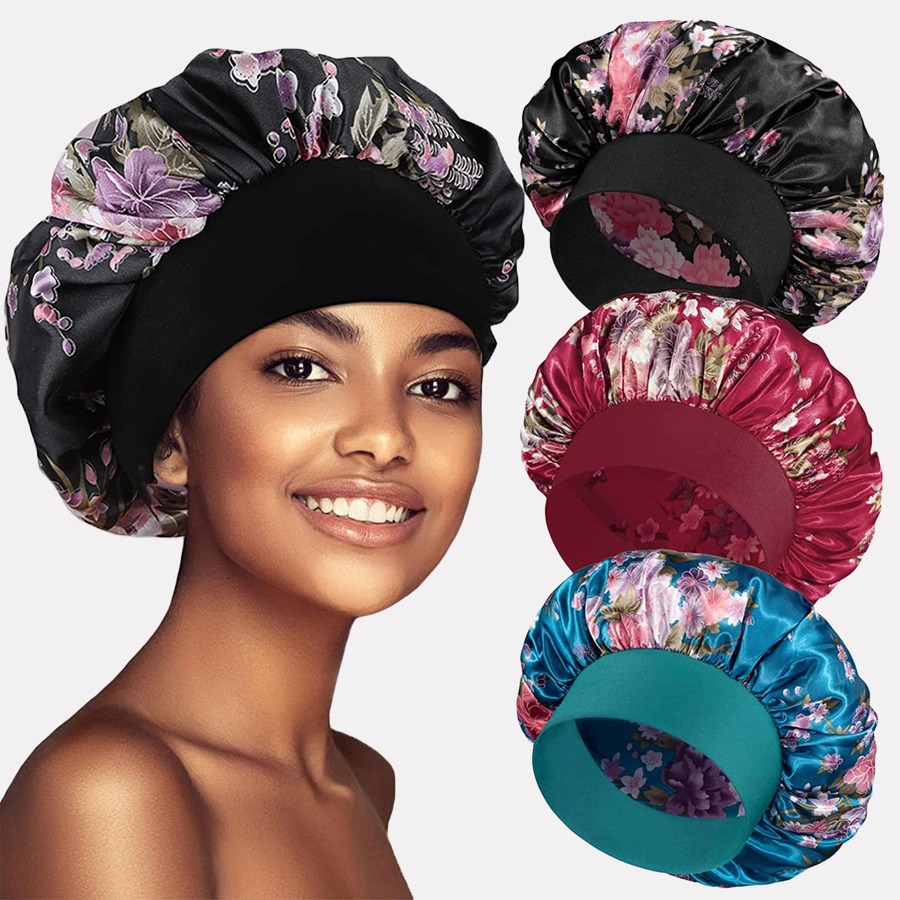 Conjunto de 3 peças de Touca de Dormir de Cetim de Aba Larga para ...