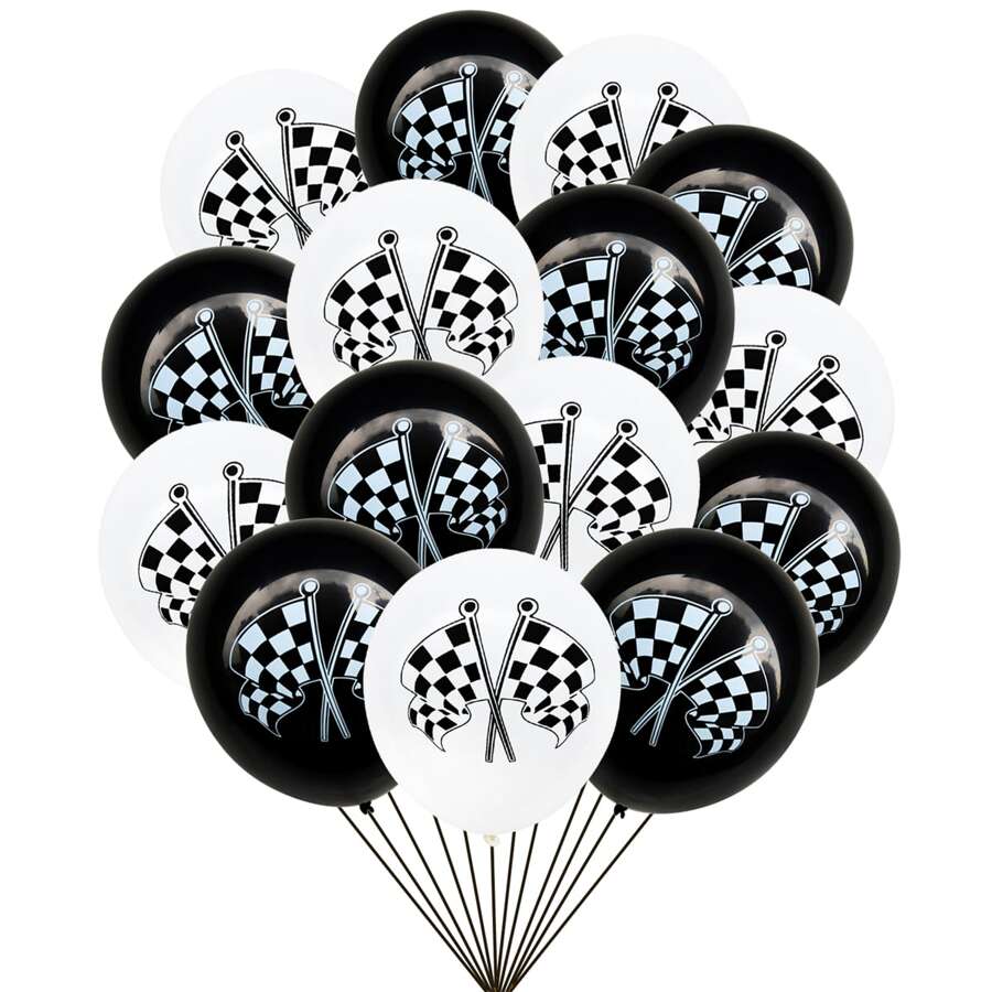 20Pcs Race Car Latex Balloons Checkered Racing Cars Flag Theme Black ...