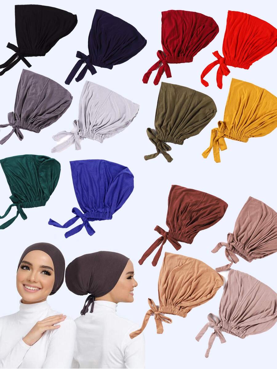 1pc Solid Color Casual Beanie Hat With Straps Bonnet Hair Bonnet Turban ...