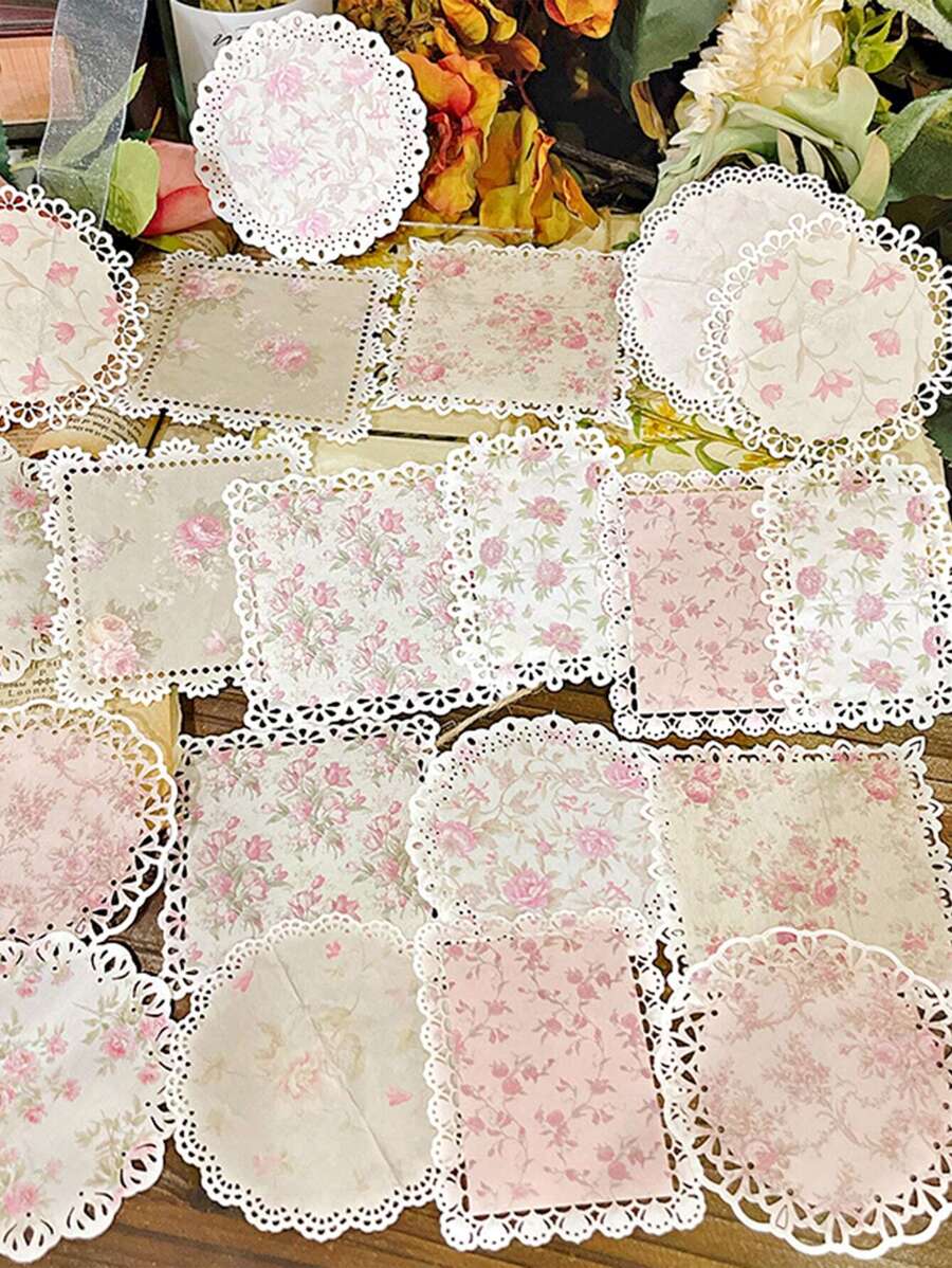 1pack/20 Sheets Vintage Botanical Flower Material Paper With Hollow Out ...