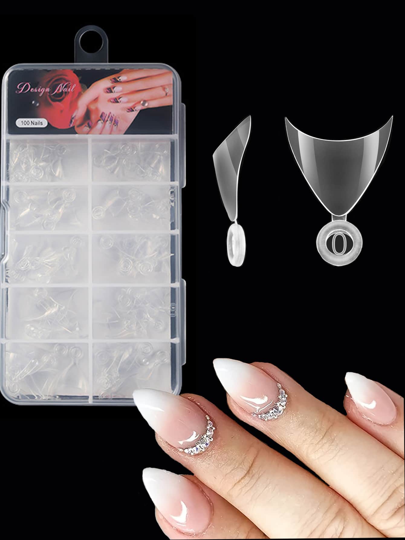 100Pcs Acrylic French Nail Tips Clear Short Fake Nails Pointy Stiletto ...
