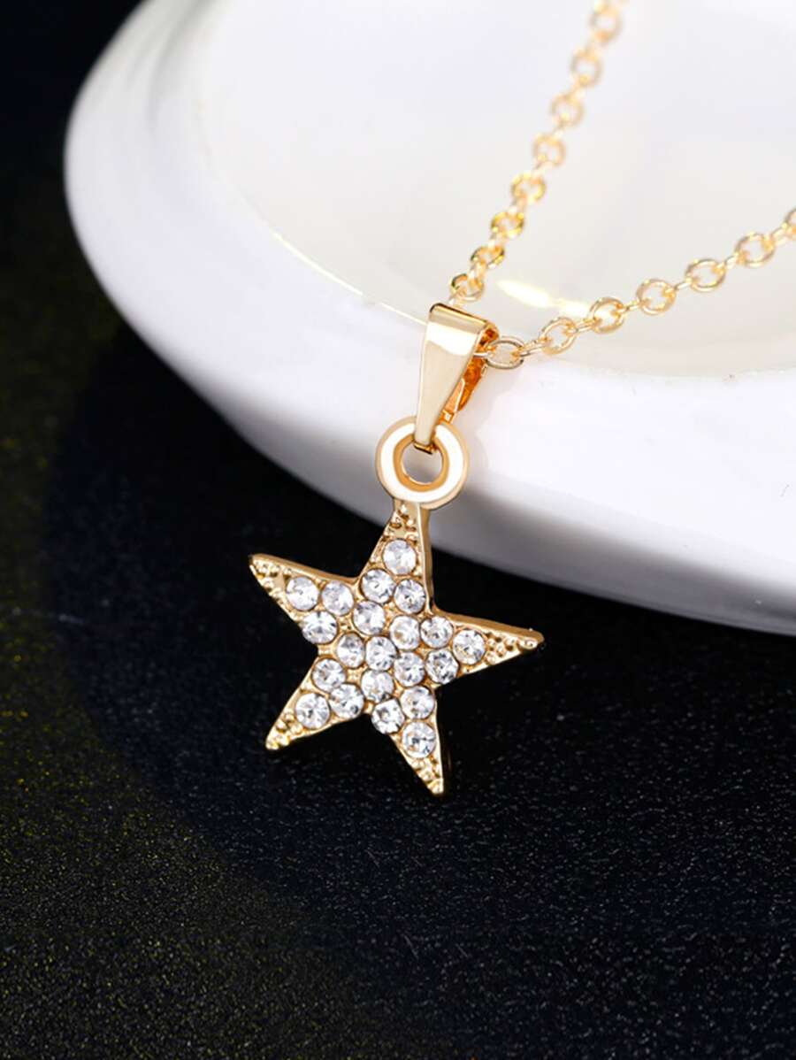 5pcs/set Girls' Rhinestone Decorated Star Shaped Necklace & Earrings ...