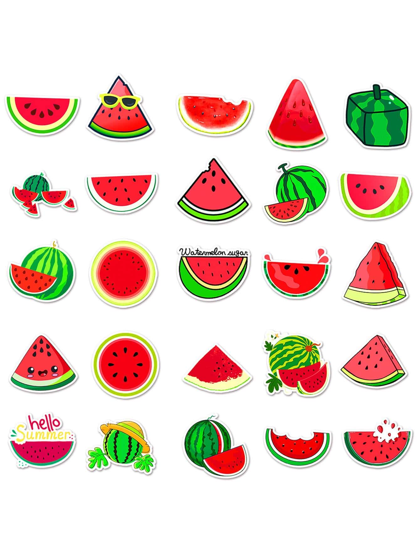 50pcs Watermelon & Graffiti Design Cartoon Fruit Children's Stickers ...