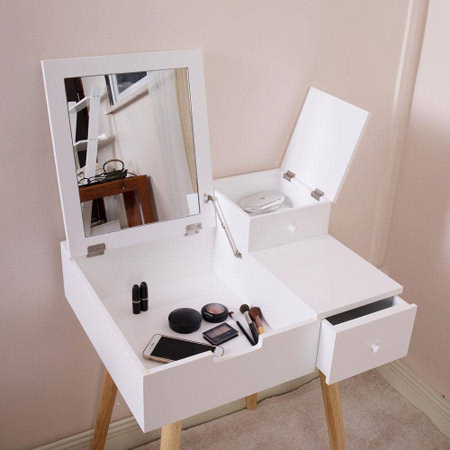 Wooden Vanity Desk Flip-top Dressing Mirror Writing table Computer Desk ...