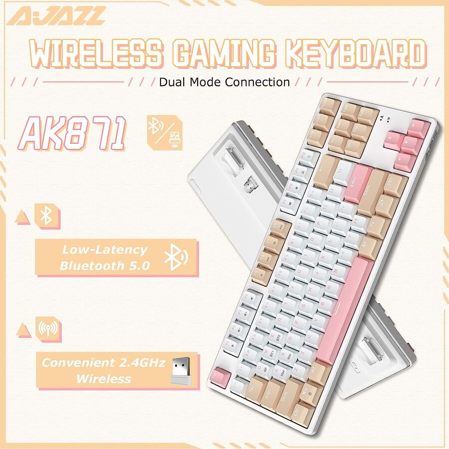 Wireless Mechanical Keyboard, Bluetooth/2.4G Dual Mode, 87 Keys Compact ...