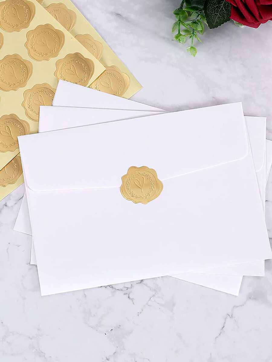 100pcs Gold Envelope Stickers Embossed Heart Seal Stickers for ...