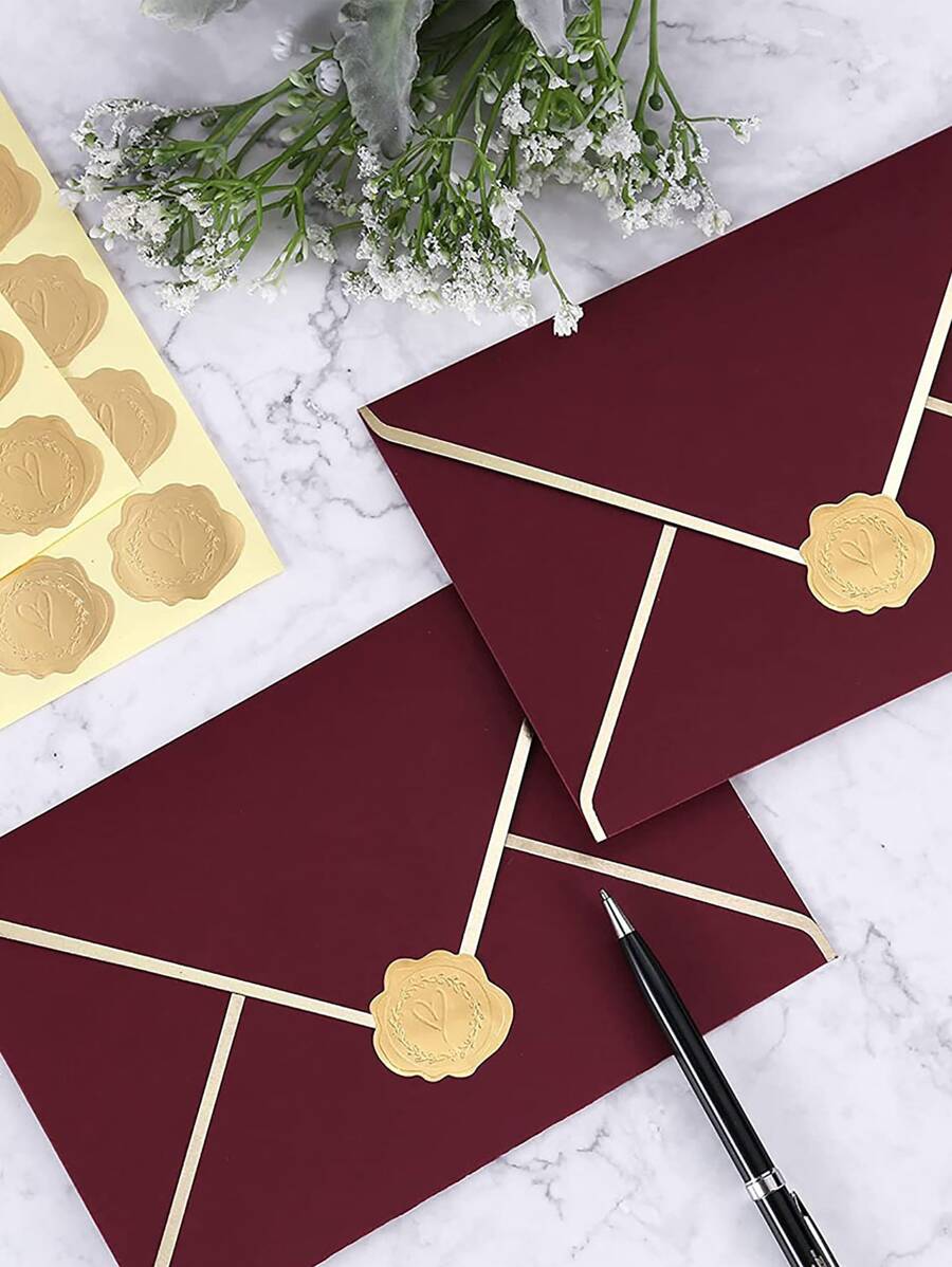 100pcs Gold Envelope Stickers Embossed Heart Seal Stickers for ...