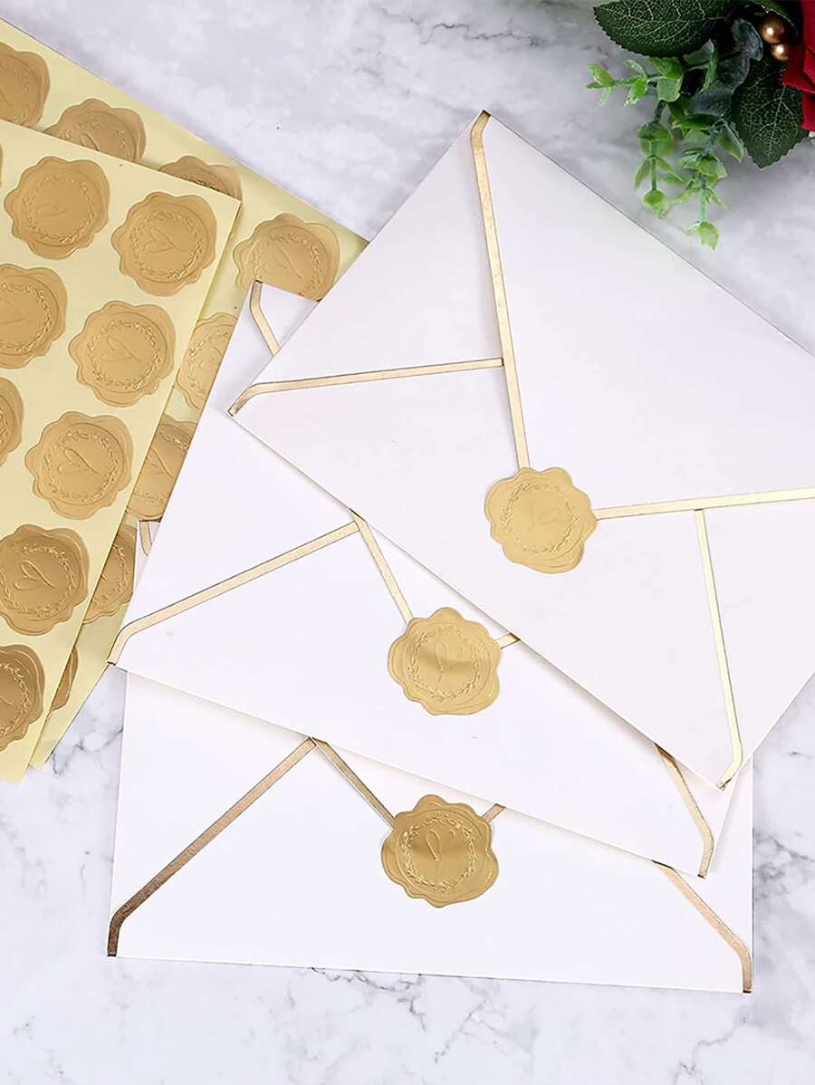 100pcs Gold Envelope Stickers Embossed Heart Seal Stickers for ...