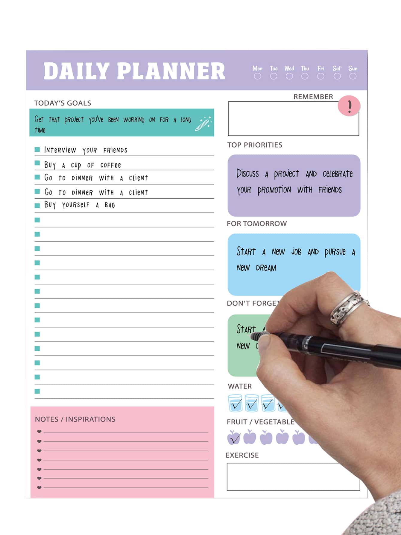 Daily Plan Book Tearable Design 60 Sheets Daily Planner With To Do List ...