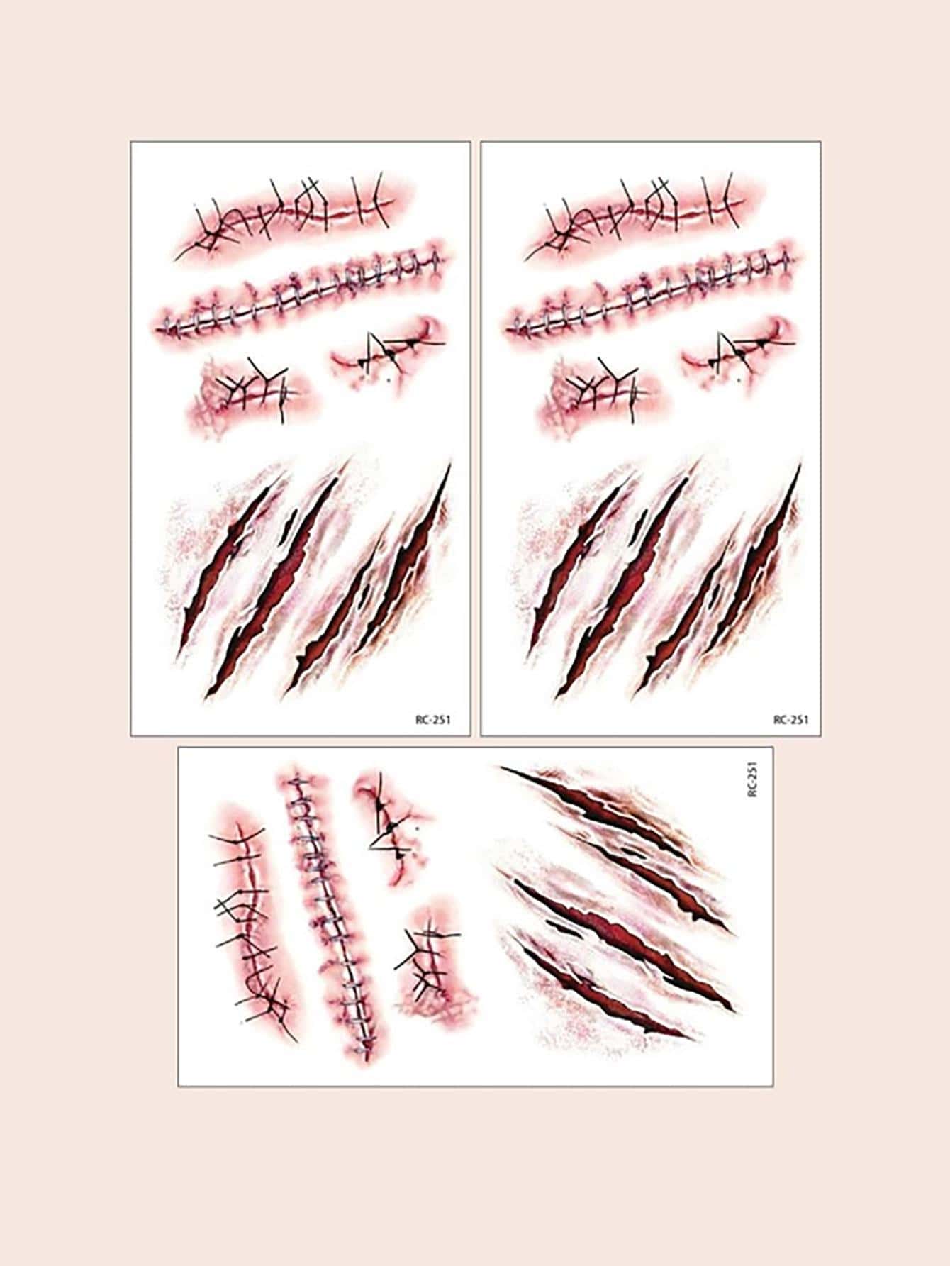 3 piezas Tatuaje temporal cicatrices patrón Halloween , Halloween serie ...