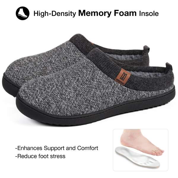 Men's Comfy Wool Like Knit Memory Foam House Slippers with Sherpa ...