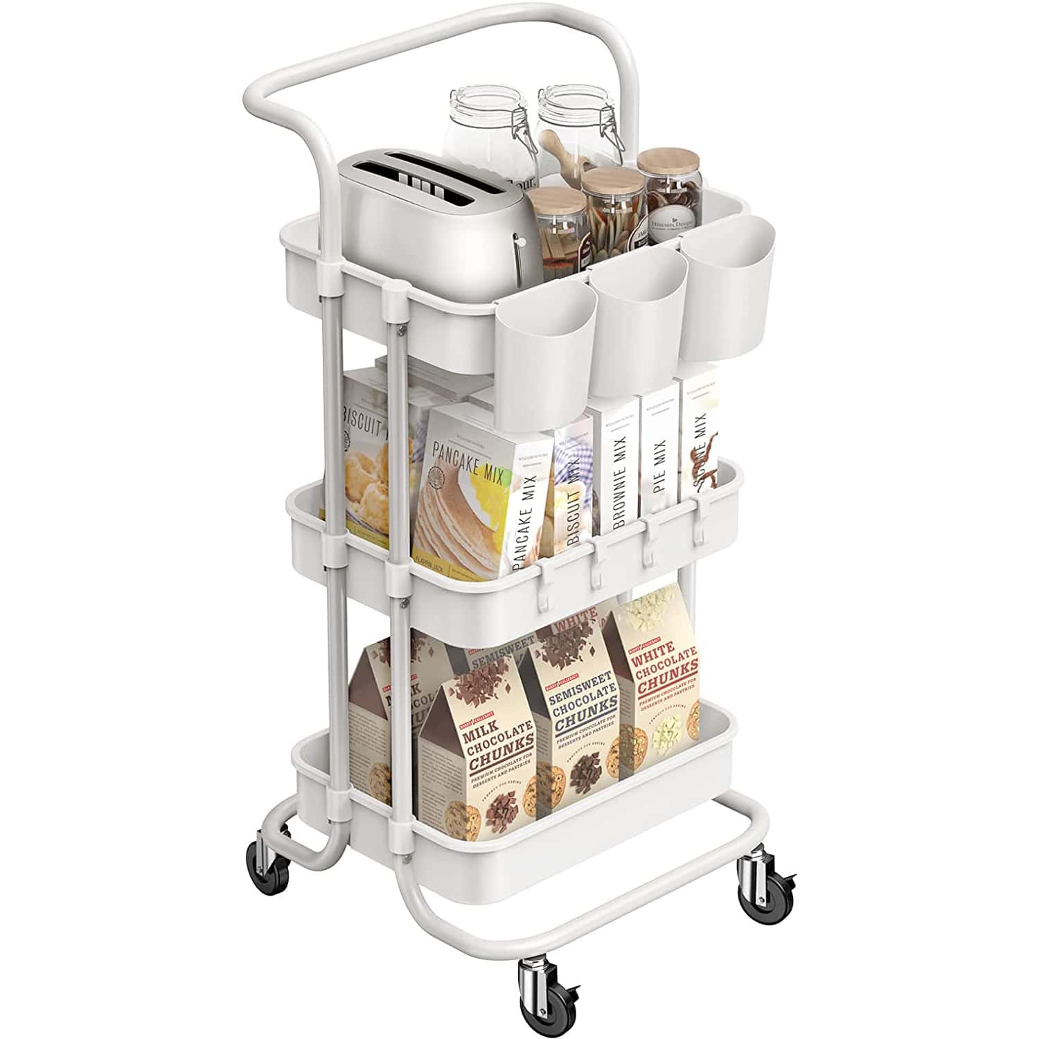3-Tier Rolling Utility Cart Storage Shelves Multifunction Storage ...