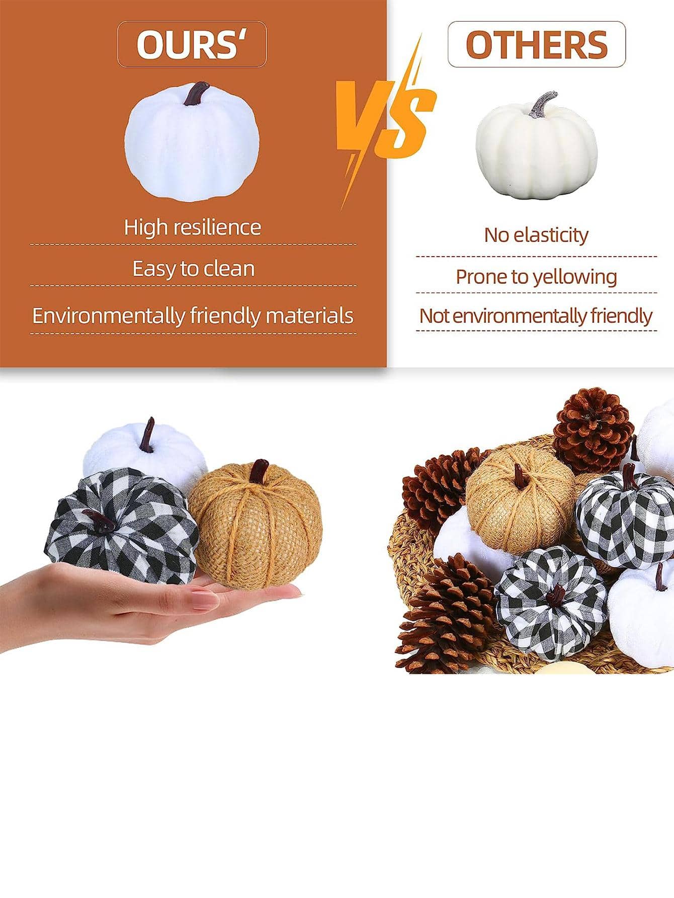 Assorted Faux Rustic Harvest Velvet Pumpkins Decorative Rust Orange ...