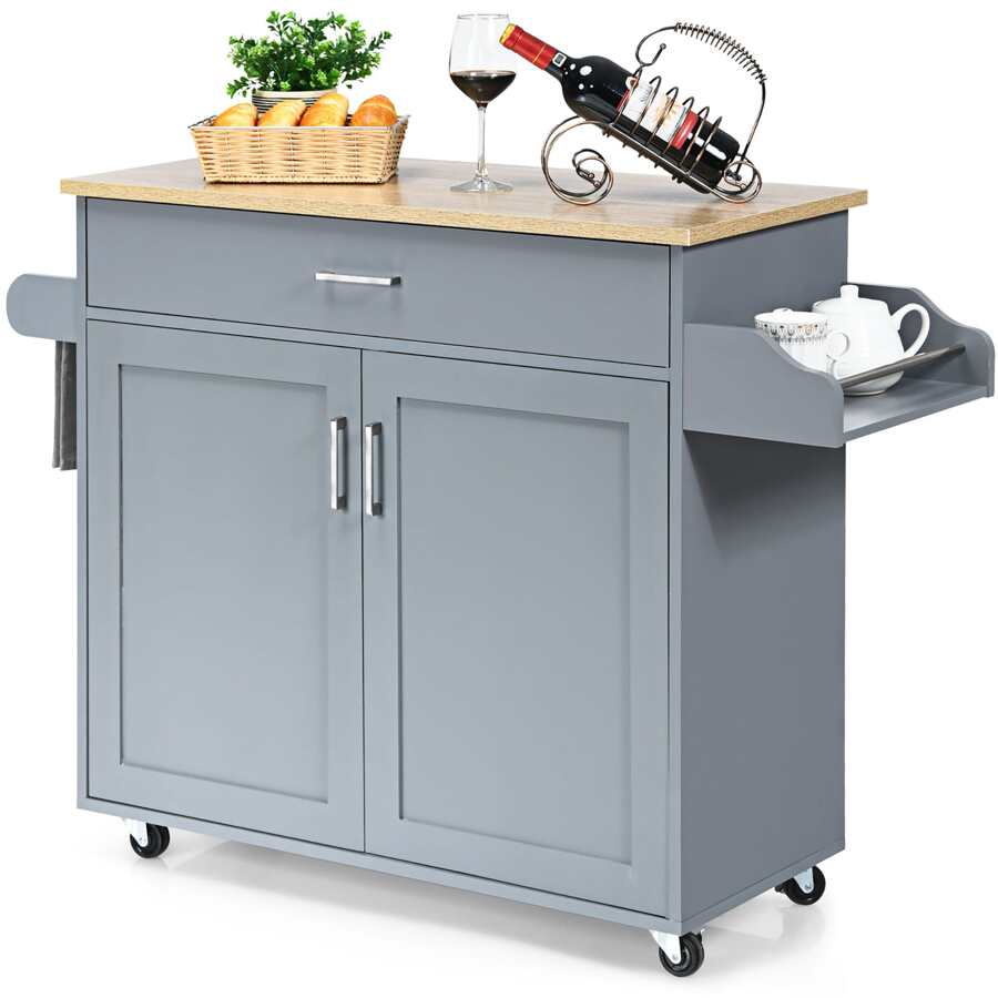 Costway Rolling Kitchen Island Cart Storage Cabinet w/ Towel & Spice ...