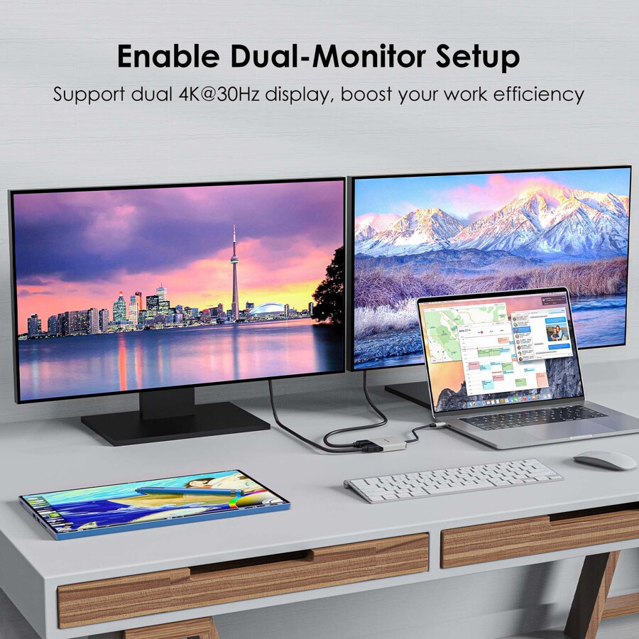 WAVLINK USB C To Dual HDMI Adapter Laptop Docking Station Hub Splitter ...