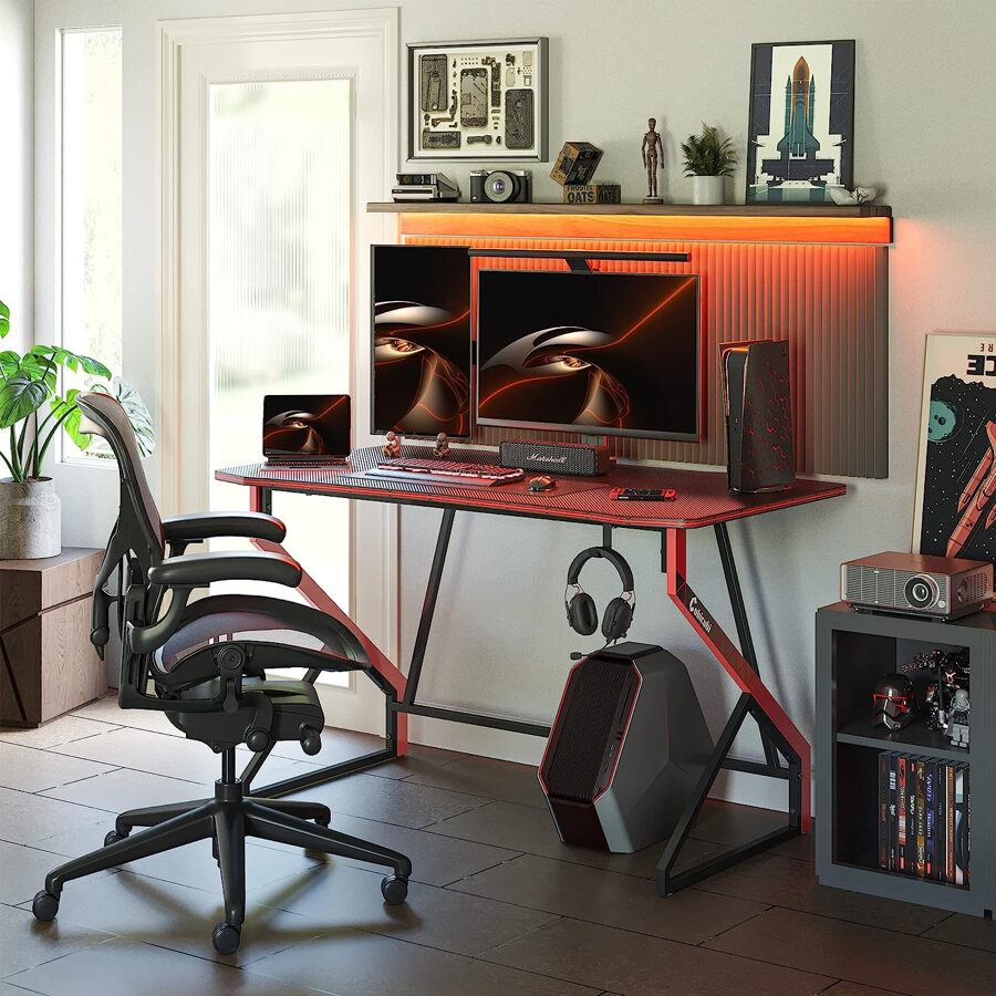 Simple Gaming Desk Z Shaped 47 inch Gamer Workstation, Home Computer ...