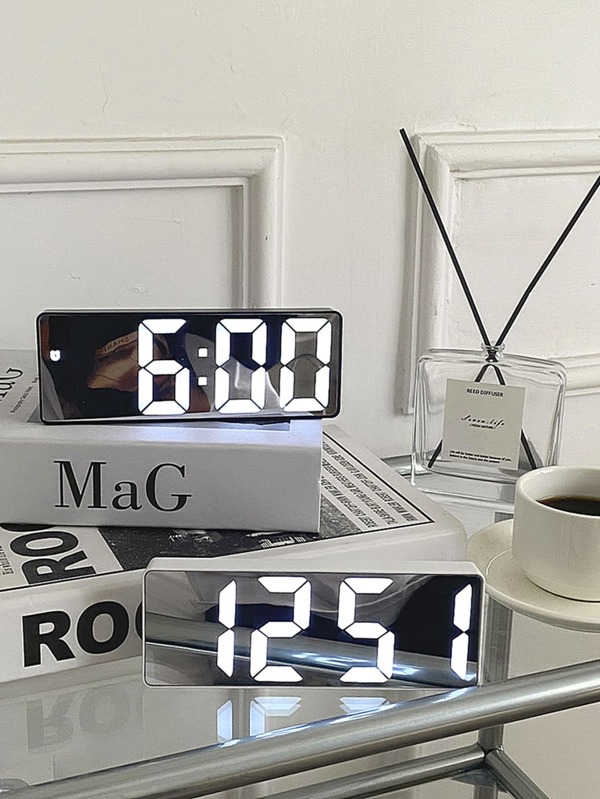 1pc Led Mirror Table Alarm Clock Digital Alarm Snooze Display Time ...