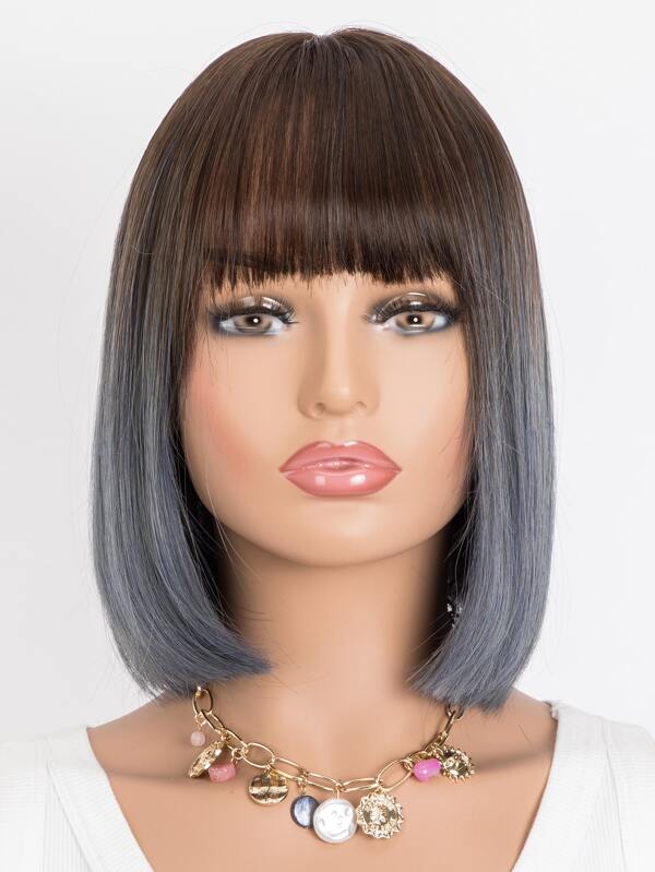 fluffy of neat bang short bob haircut gradient ramp 12 inch straight ...