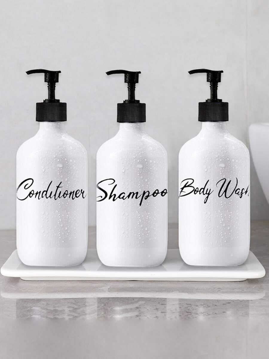 3pcs/set Bamboo Pump Soap Dispenser, Shampoo And Conditioner Container ...