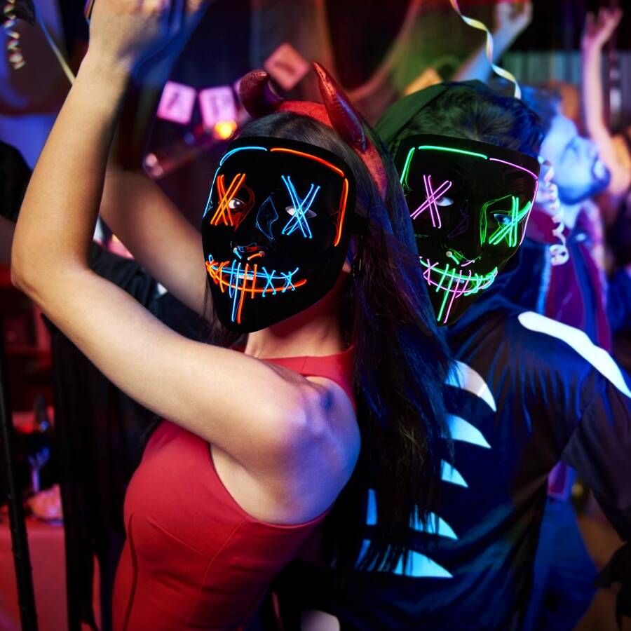 Halloween Led Mask skeleton Gloves Set,LED Purge Mask Light Up Scary ...