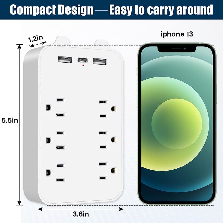 Wall Mount Surge Protector Power Strip With 6 Ac Outlets, 2 Usb And 1 ...