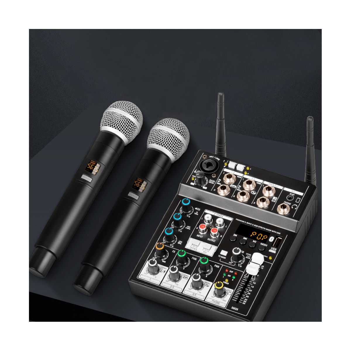 4 Channels Wireless Microphone with Audio Mixer Mic Bluetooth for TV ...