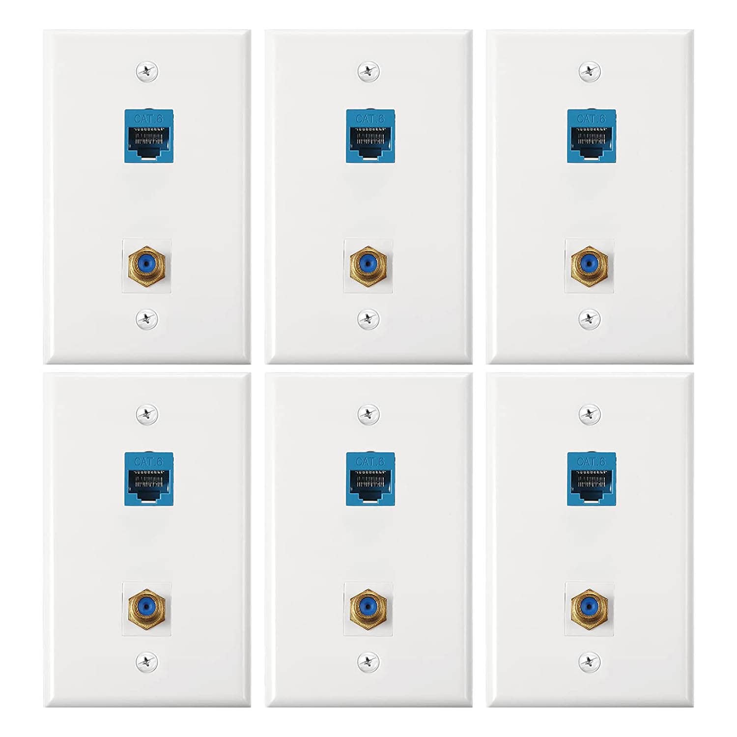 6 Pieces Ethernet Coax Wall Plates Cat6 Coax Wall Plate Ethernet Wall ...