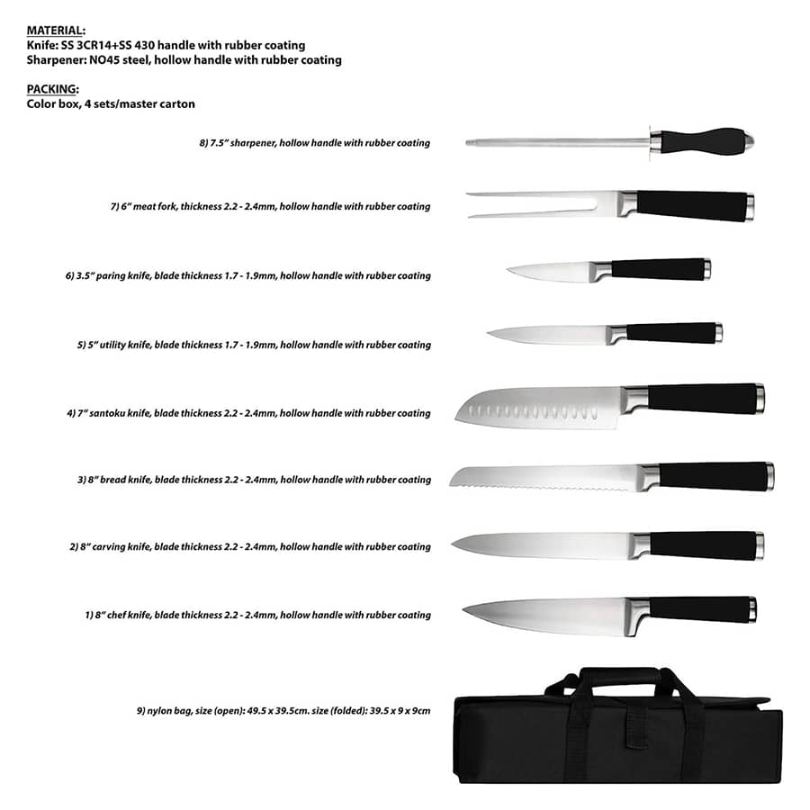 9-Piece Kitchen Knife Set In Carry Case - Ultra Sharp Chef Knives With ...
