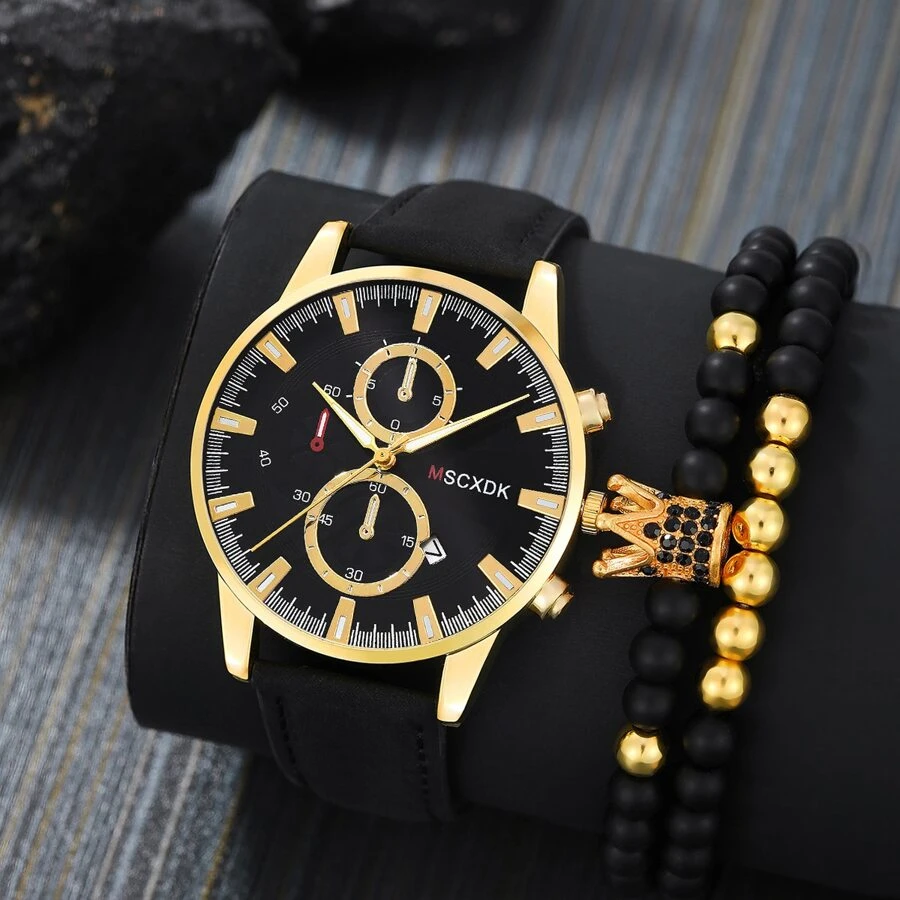 Luxury Men's Date Display Quartz Watch Set | SHEIN UK