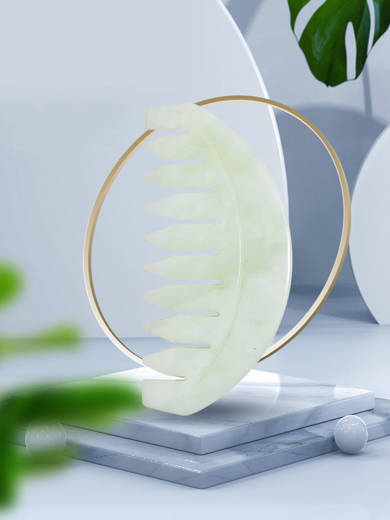 1pc Natural Jade Comb Face Scalp Gua Sha Massager Stone Comb Facial