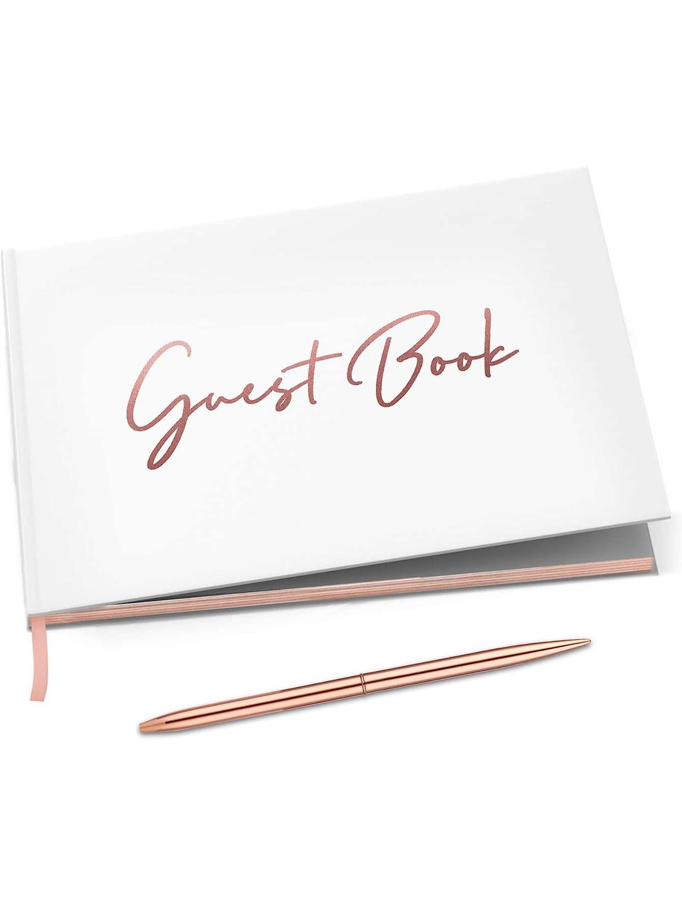 Gold Foil Message Book And Pen, 9"X7" Hard Cover Guest Book For ...