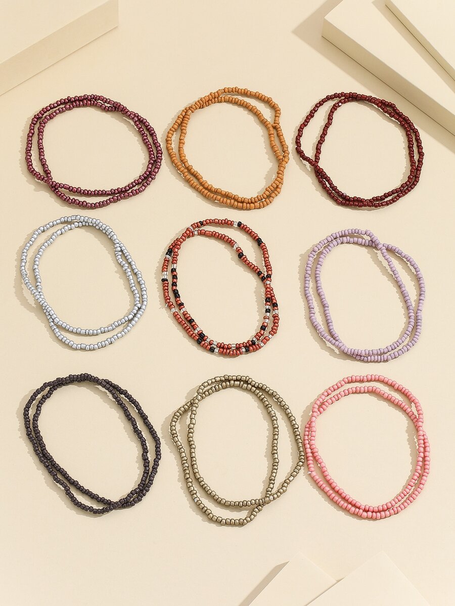18pcs Multicolor Elastic String Beaded Bracelet & Anklet Set With ...