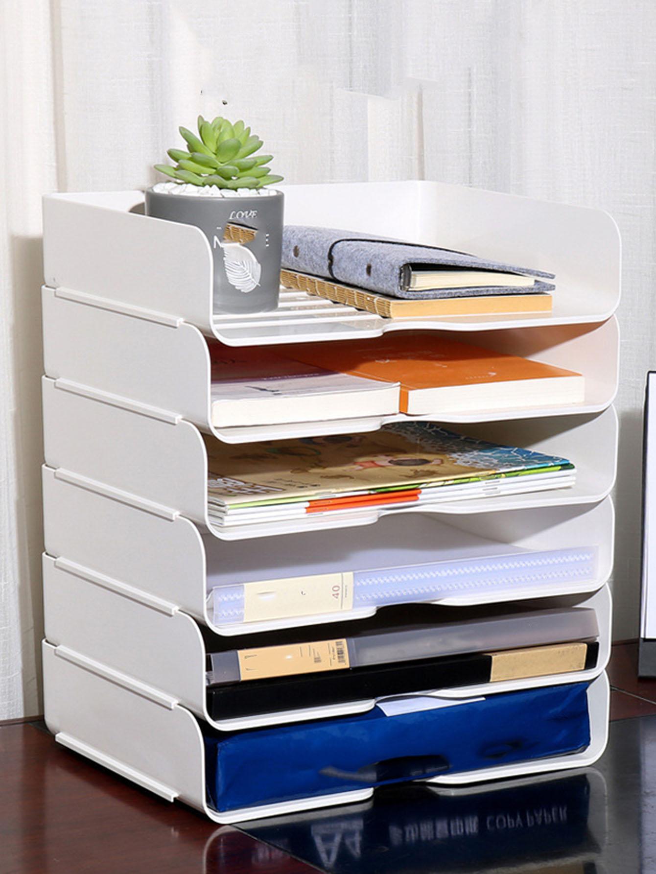 1pc White Desktop Foldable Multi-layer A4 Paper Storage Box With Drawer ...