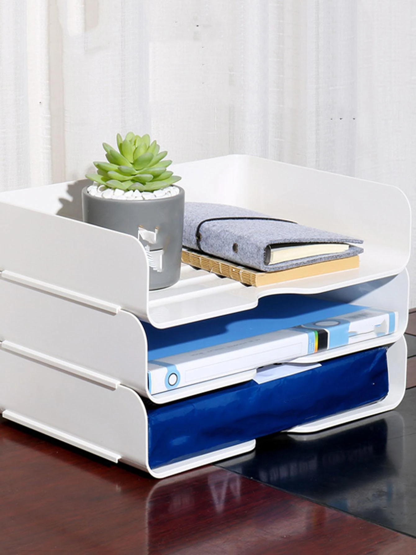 1pc White Desktop Foldable Multi-layer A4 Paper Storage Box With Drawer ...