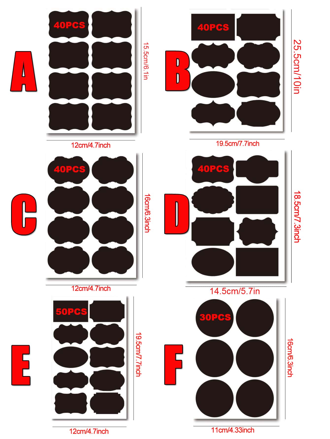 5 Sheets Chalkboard Labels Stickers With Round Rectangle Heart Shape ...
