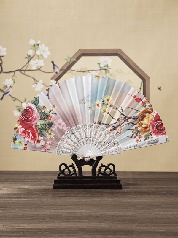 Portable Hand Held Fan With Peach Blossom Pattern For Summer Gift ...