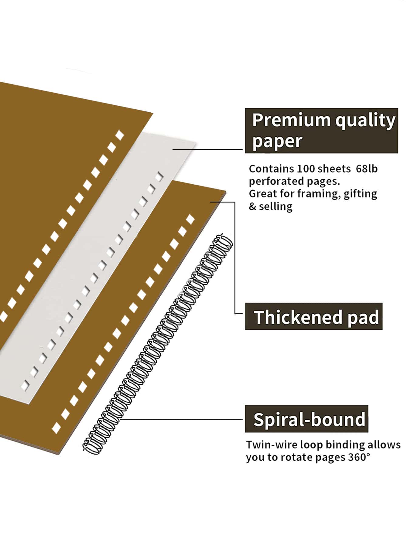Sketchbook With Handheld Metal Ring Binding; 360 Degree Spiral Binding ...