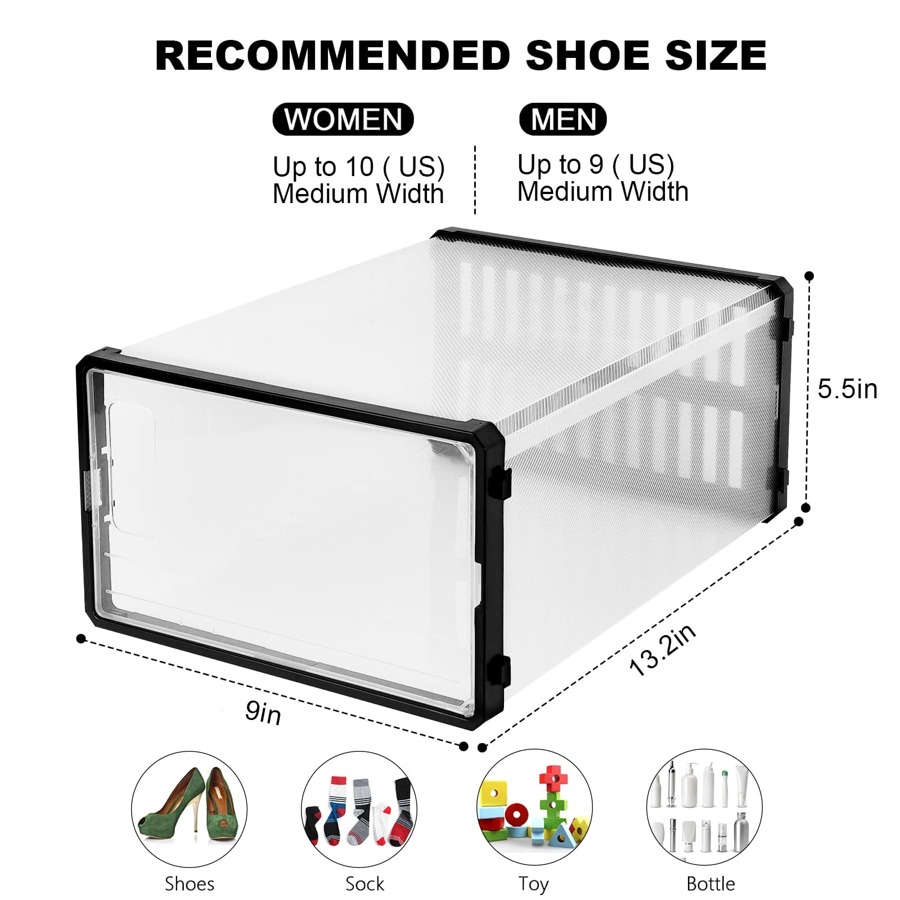 12 Pack Shoe Storage Boxes(Black),Clear Plastic Shoe Organizer box with ...