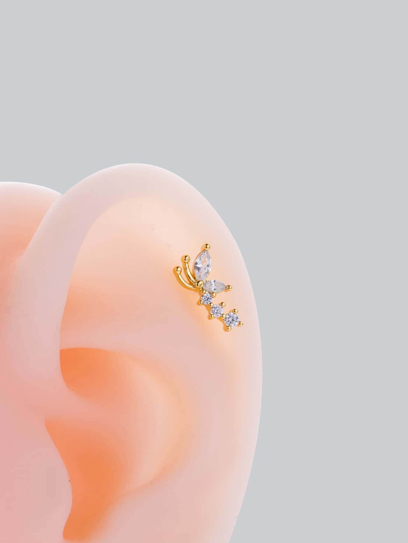 1pc Elegant Minimalist Stainless Steel Butterfly Helix Piercing Stud Earring With Micro Cz ...